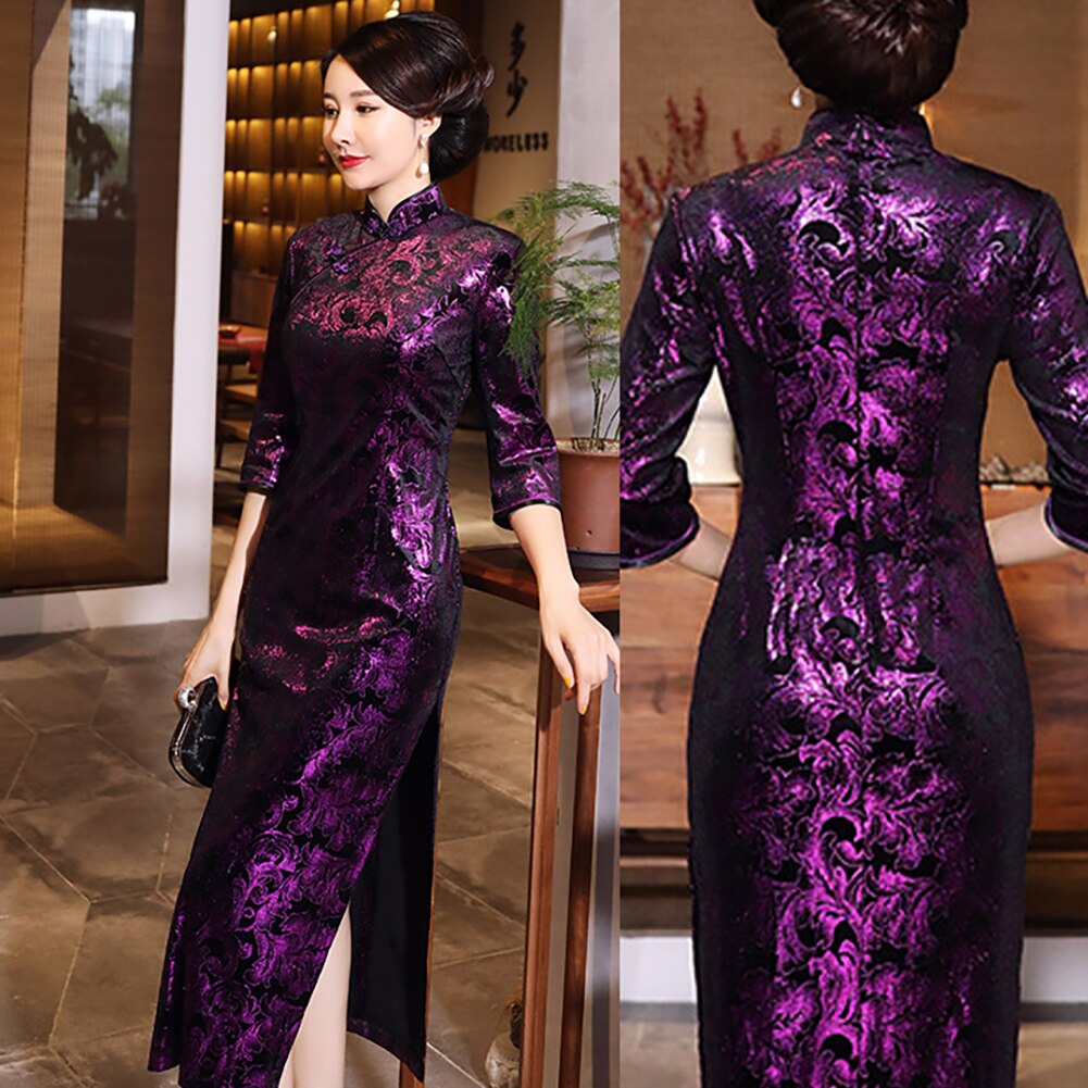 Chinese Qipao Cheongsam Floral Print 3/4 Sleeve Ch... – Grandado