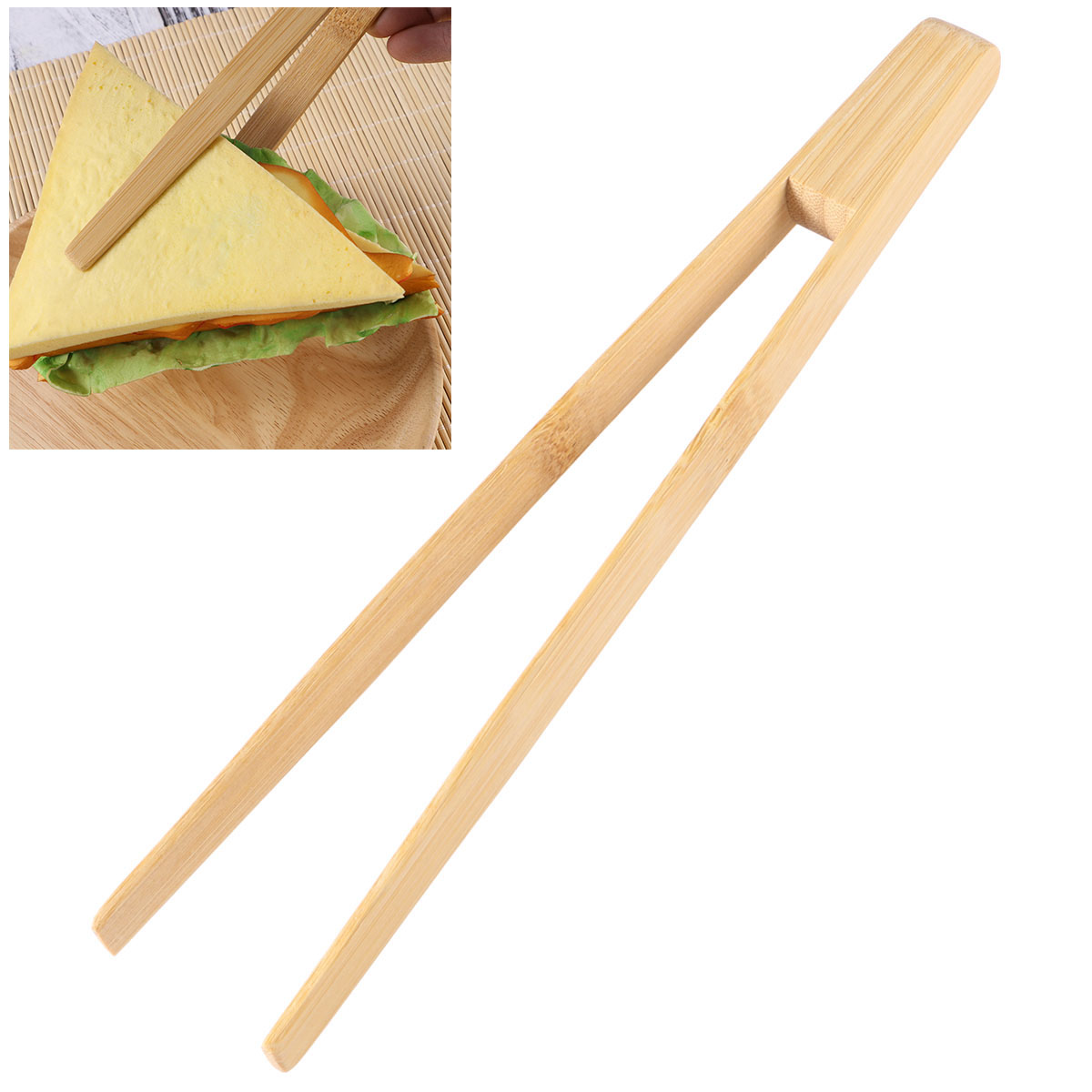 Bamboo Toaster Kitchen Tongs Long Easy Grip Toaste... – Grandado
