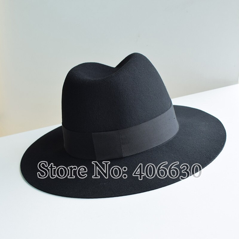 Winter Plain Wool Felt Fedora Hats Women Black Wid... – Grandado