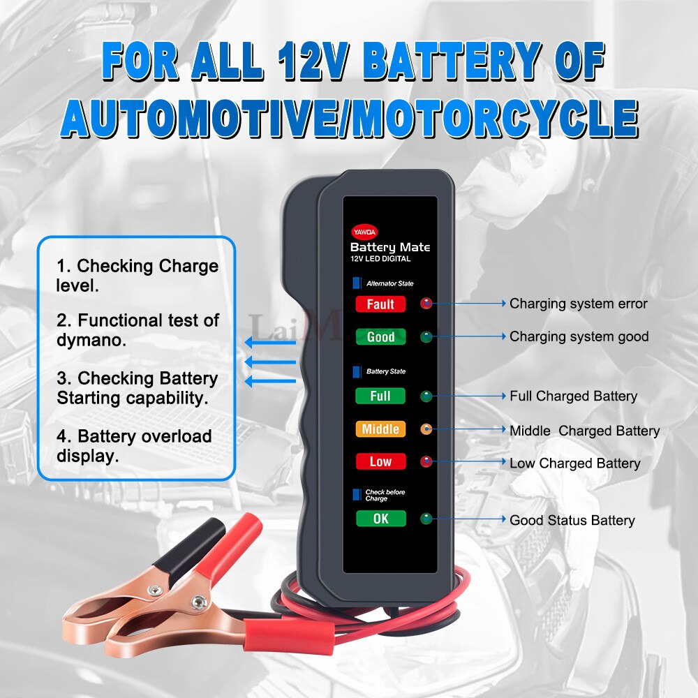 Mini 12V Car Battery Tester Digital Alternator Tes... – Vicedeal