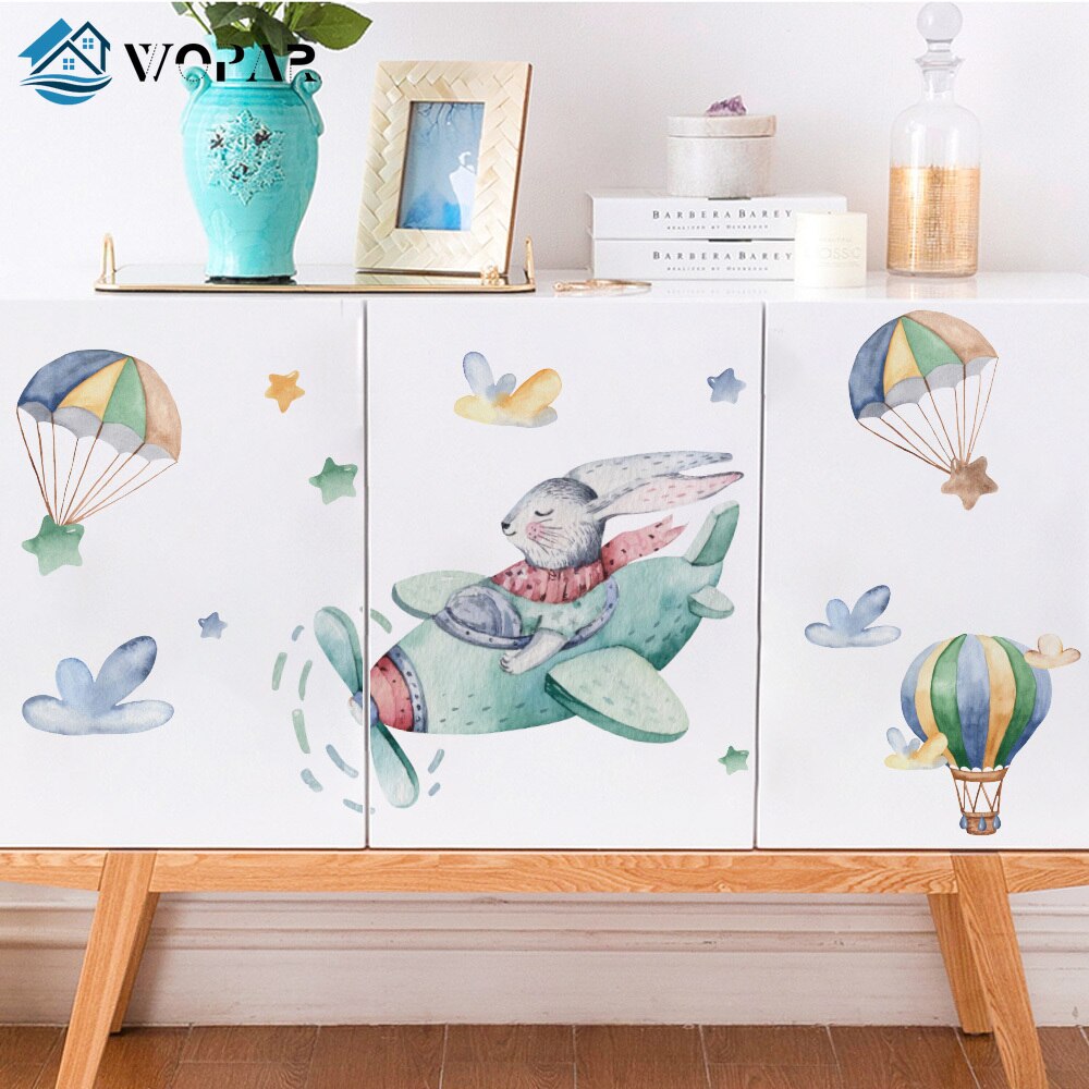 Cartoon Vinyl Wall Stickers Bunny Flying Plane Cut... – Grandado