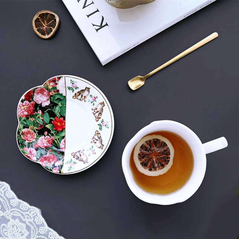 Coffee Cup and Saucer European Retro Tiger Rose Ir... – Grandado