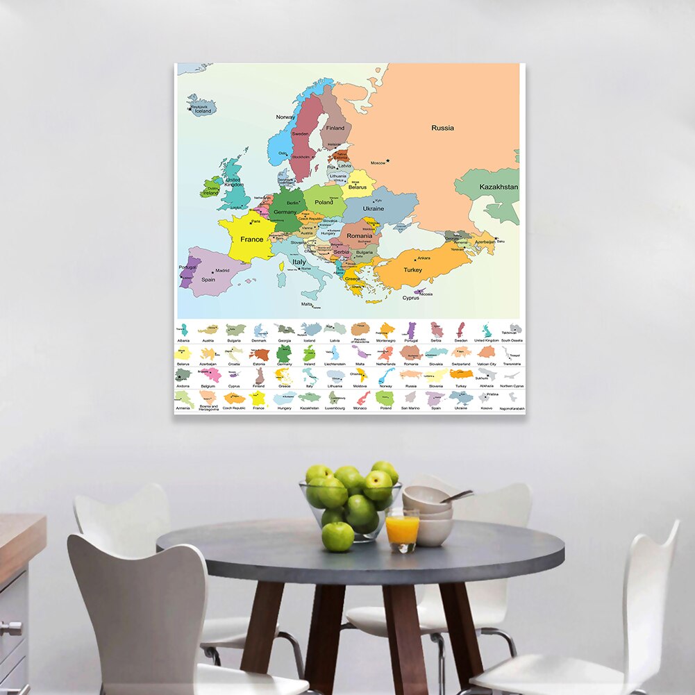 90*90cm Political Map of The Europe Non-woven Canv... – Grandado