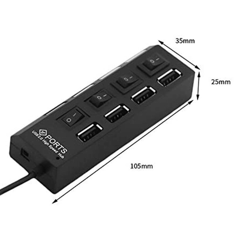 4 Ports USB Hub Splitter USB 2.0 Hub LED with 4 ON... – Grandado