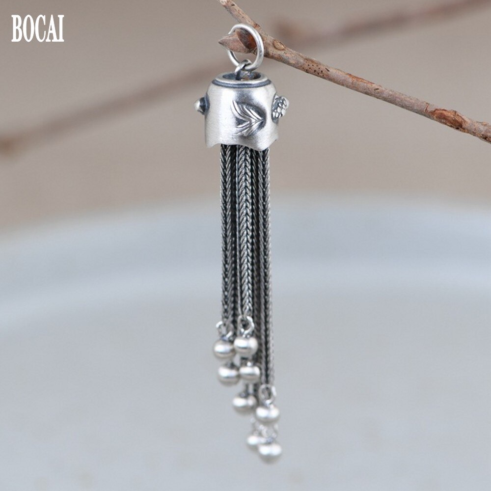 BOCAI solid S925 pure silver jewelry retro long ta... – Grandado