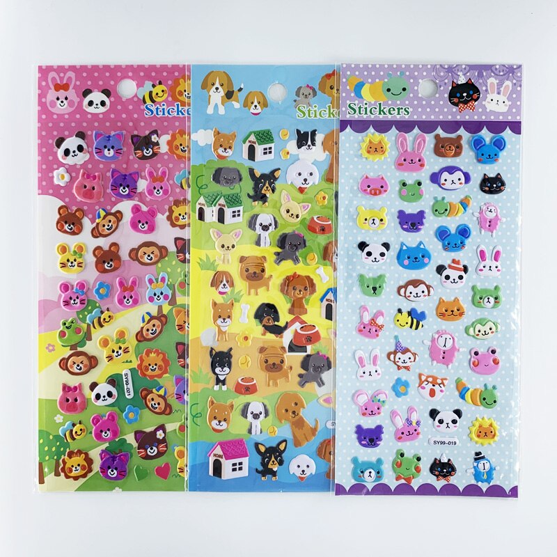 3 Sheets/set 3D Bubble Puffy Cartoon Animal Head D... – Grandado