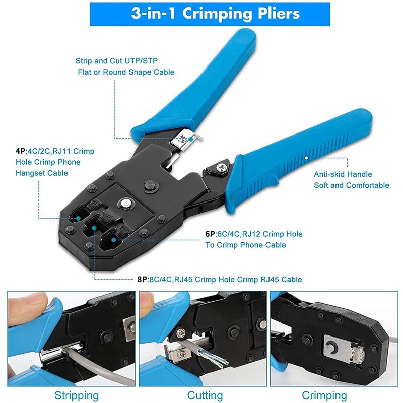 RJ45 Crimp Tool Kit, Cat5 Cat5E Crimp Tool Set, Cr... – Grandado