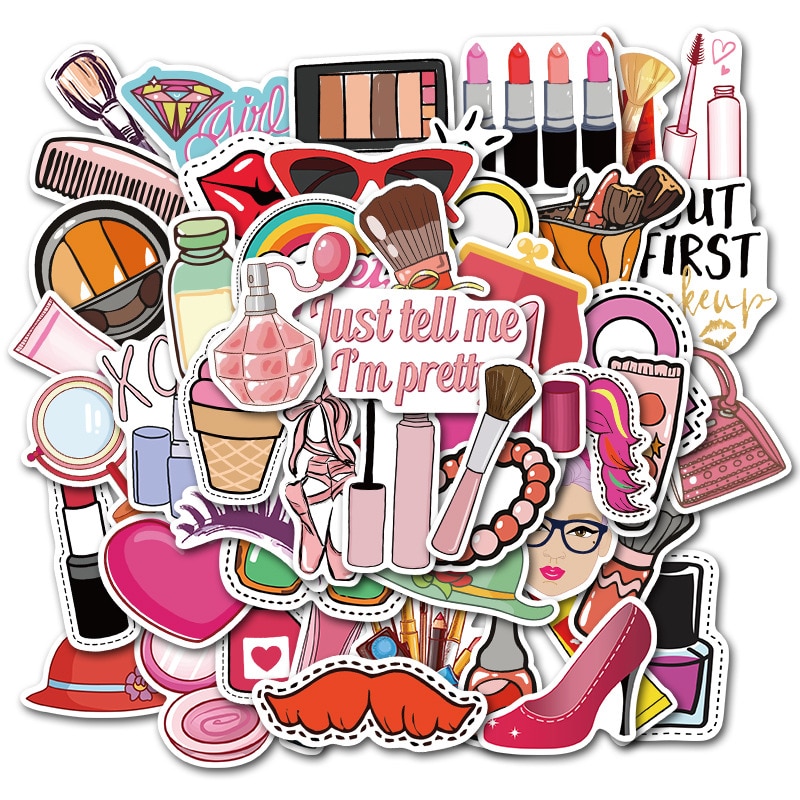 50pcs Pink Makeup Cute Girl Cosmetics Sticker Lips... – Vicedeal