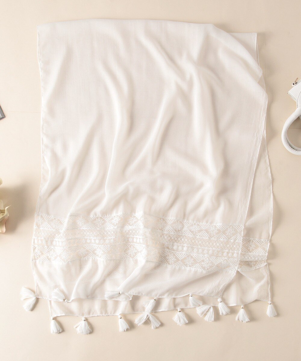 KL1106 White beach tassel lace embroider tippet wo... – Vicedeal