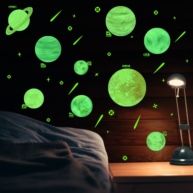 Cosmic Planet Fluorescent Wall Sticker Galaxy Sola... – Grandado
