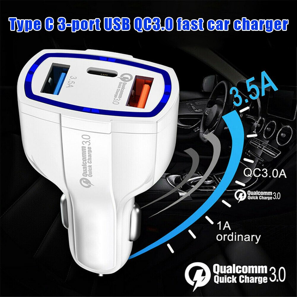 3-Port USB Fast Rapid Car Charger Adapter Type C P... – Grandado