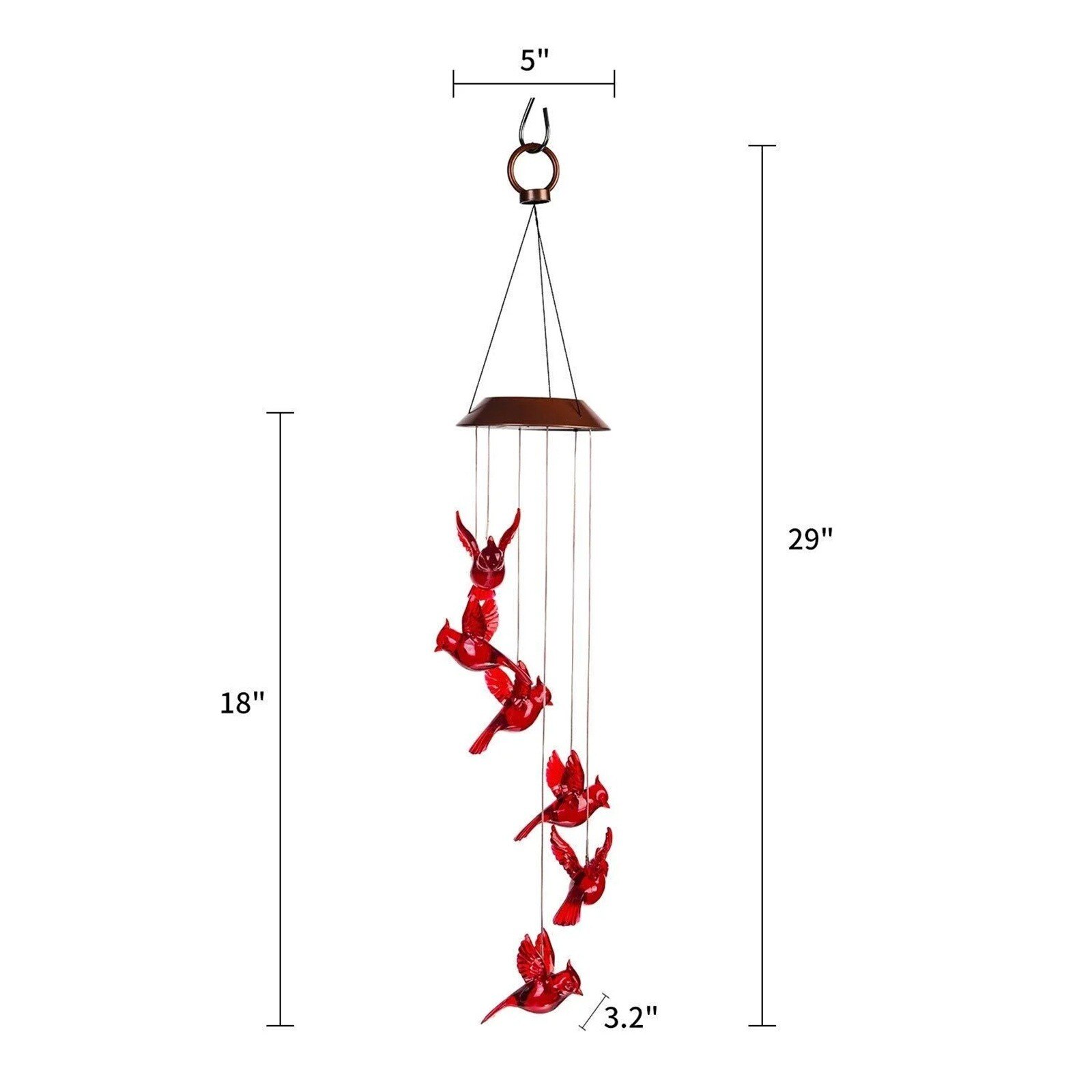 Solar Cardinal Red Bird Wind Chime Led Lights Spin... – Grandado