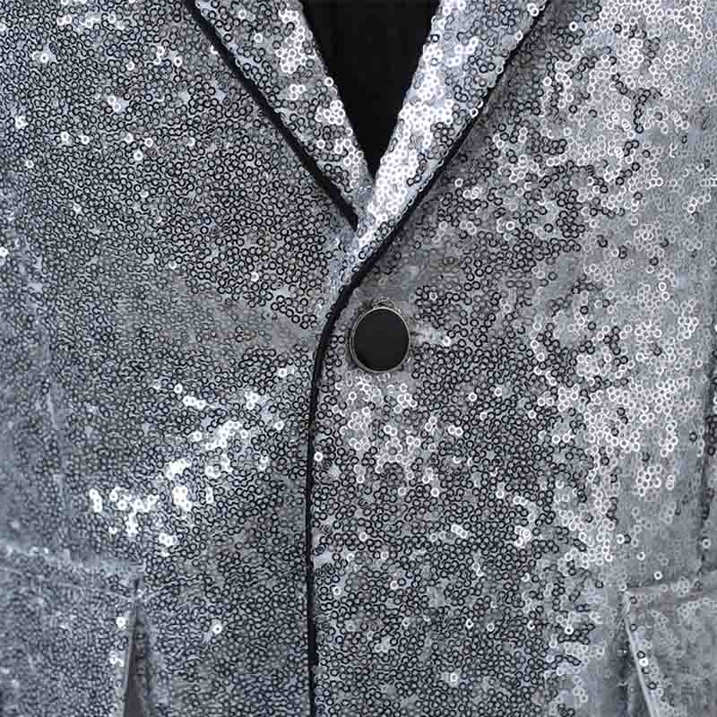Men's One Button Silver Sequin Stand Collar Stripe... – Grandado