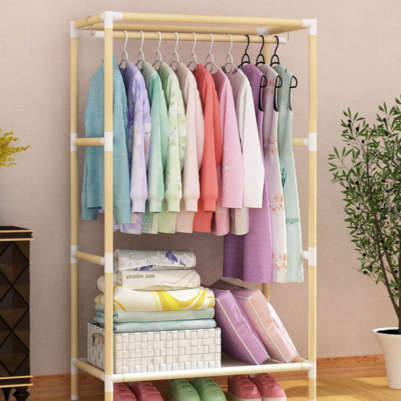 Assembled solid wood simple wardrobe clothes hangi... – Grandado