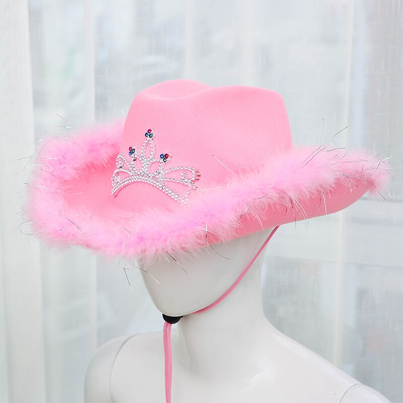 Western Style Pink Cowboy Hat for Women Girls Tiar... – Grandado