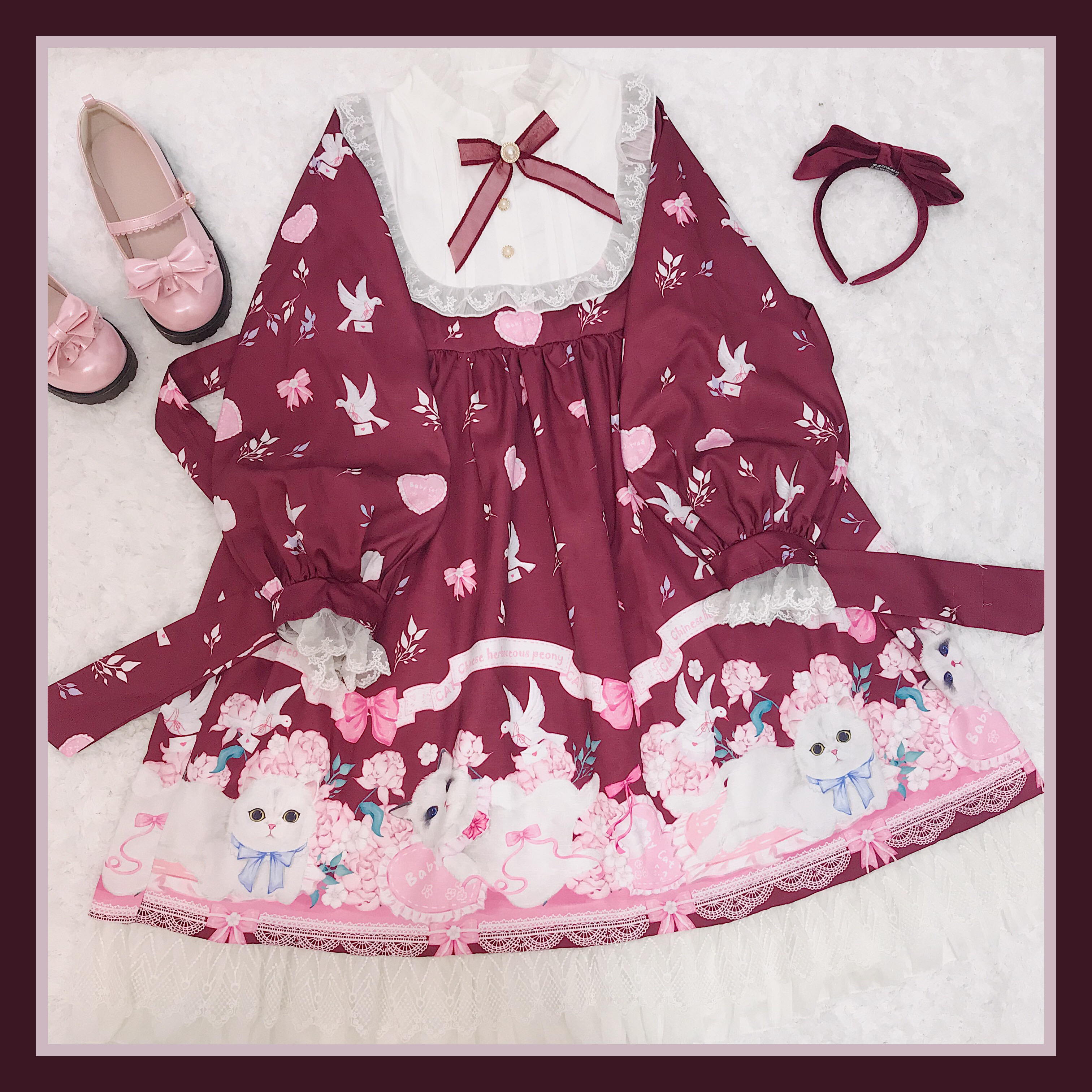 Kawaii Lolita Dress Vintage Lace Bowknot Cute cat ... – Grandado