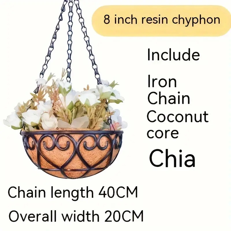 Coconut Brown Round Iron Chain Hanging Basket Flow... – Grandado