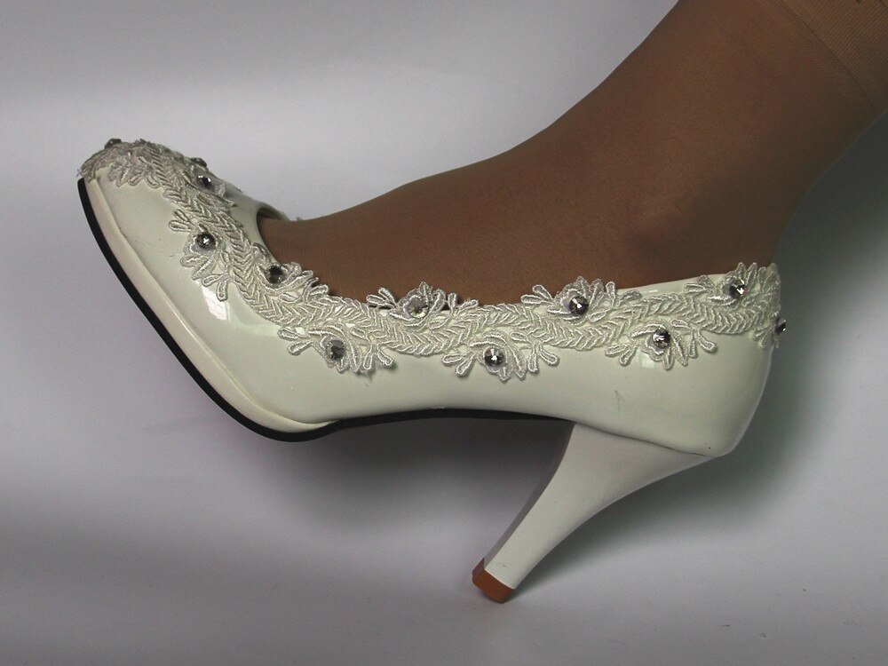 White Lace Sweet Pumps Princess Party Heels Weddin... – Grandado