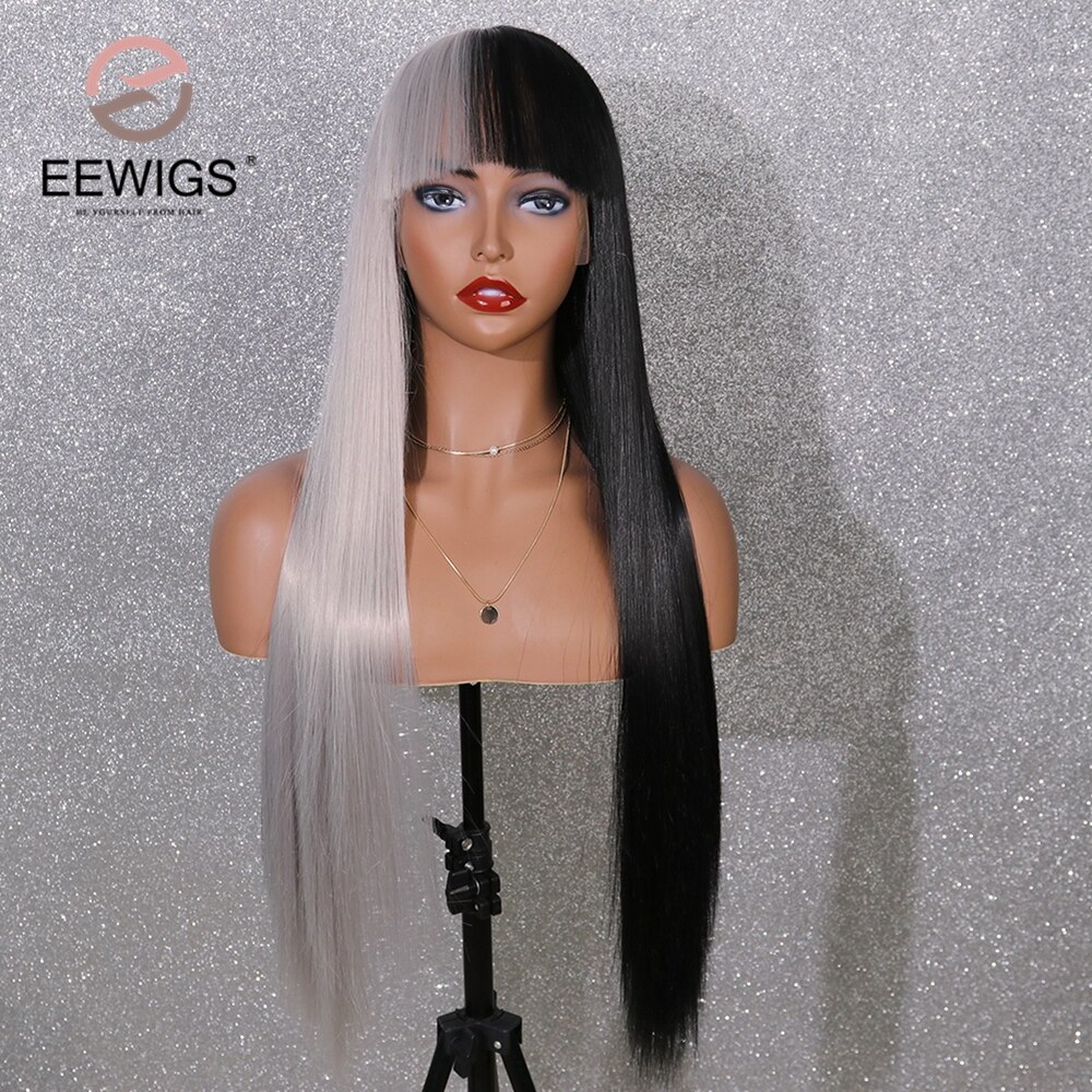 Half Grey Half Black Wig Heat Resistant Synthetic ... – Grandado