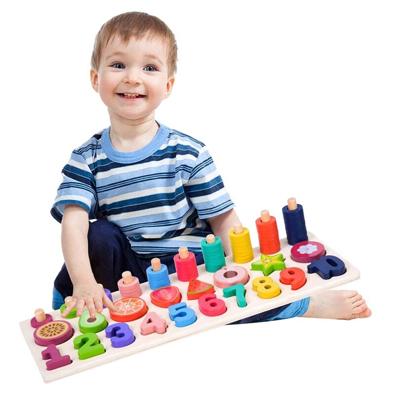 Counting Shape Stacker Wood Sorting Puzzles Toys P... – Grandado