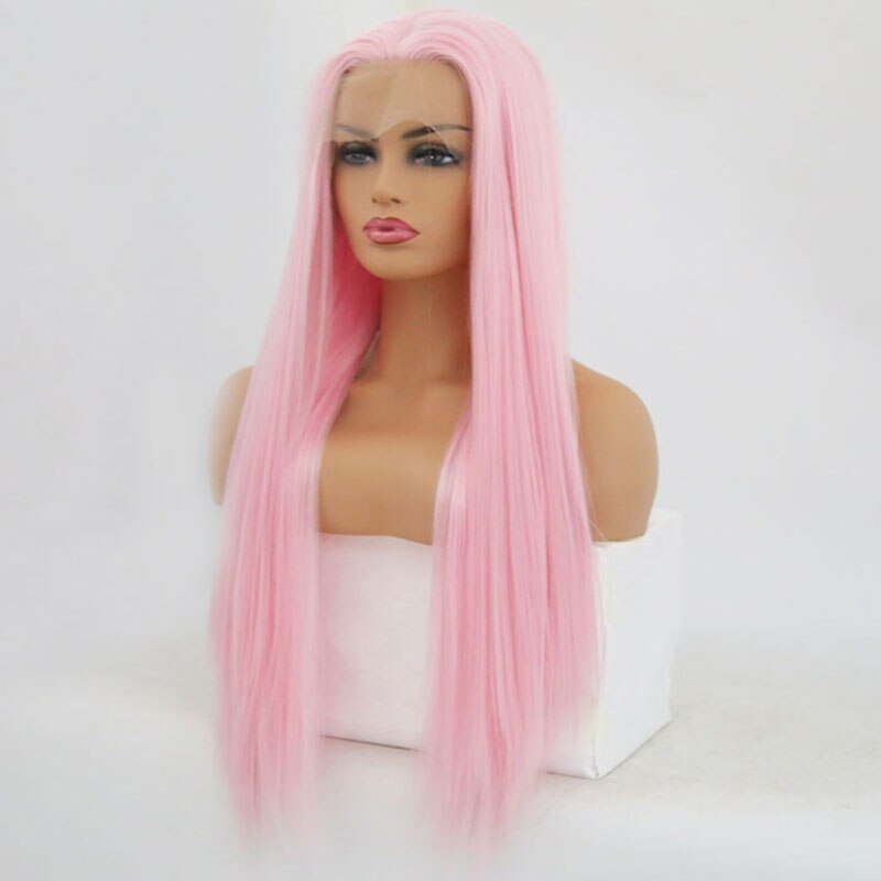 Bomba bebek pembe düz sentetik dantel ön peruk ısı... – Grandado