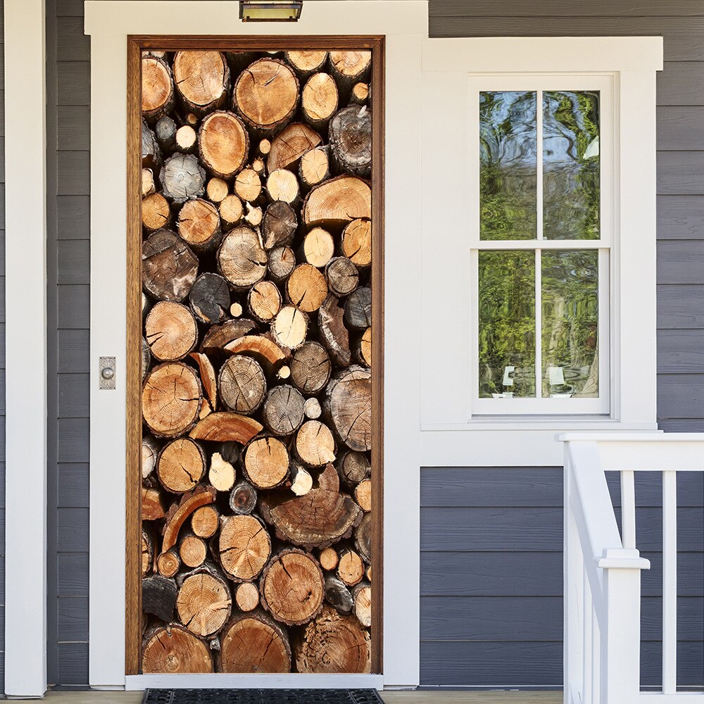 Wood Stack Vinyl Door Stickers Home Decoration for... – Grandado