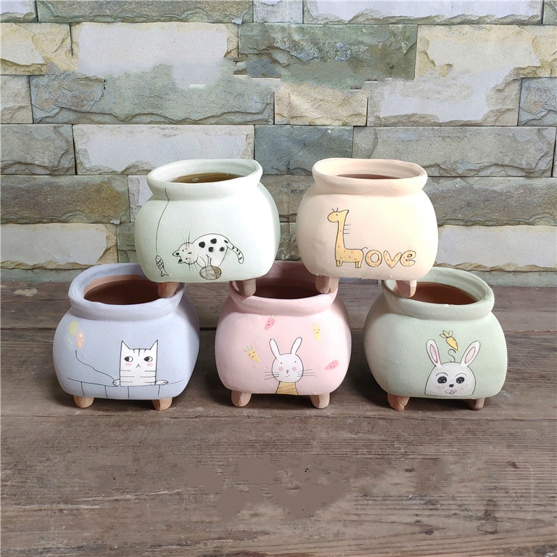 Cartoon Flower Pot Hand-Painted Plant Pot Succulen... – Grandado