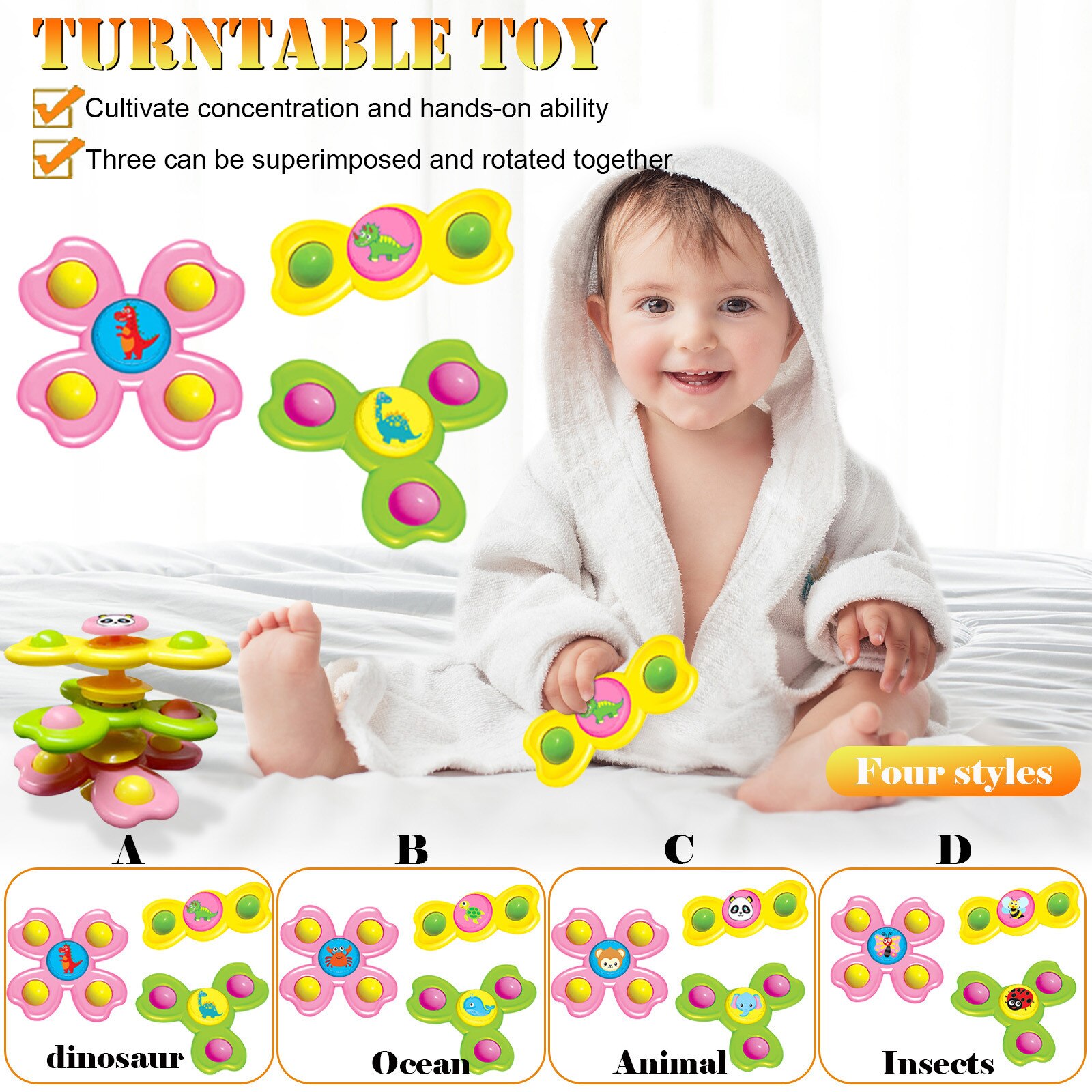 3pcs Suction Cup Rotating Top Toys 3 Suction Cup B... – Vicedeal