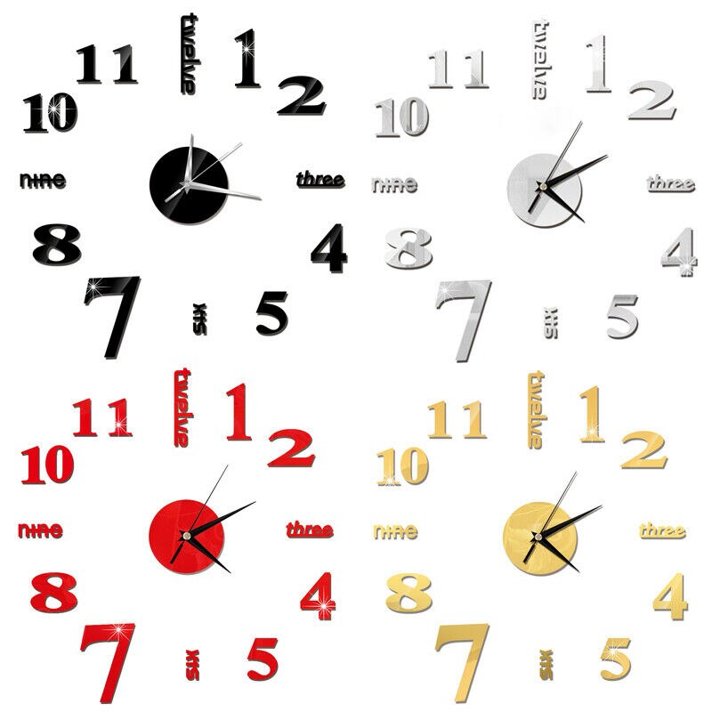 Modern DIY Analog 3D Number Mirror Wall Sticker Ar... – Vicedeal
