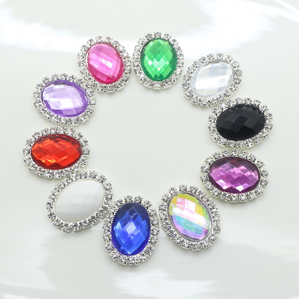 10pc Many Colors Oval Rhinestone Buttons Crystal C... – Grandado