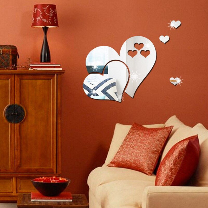 3D Mirror Heart Shape Wall Sticker Removable DIY H... – Grandado
