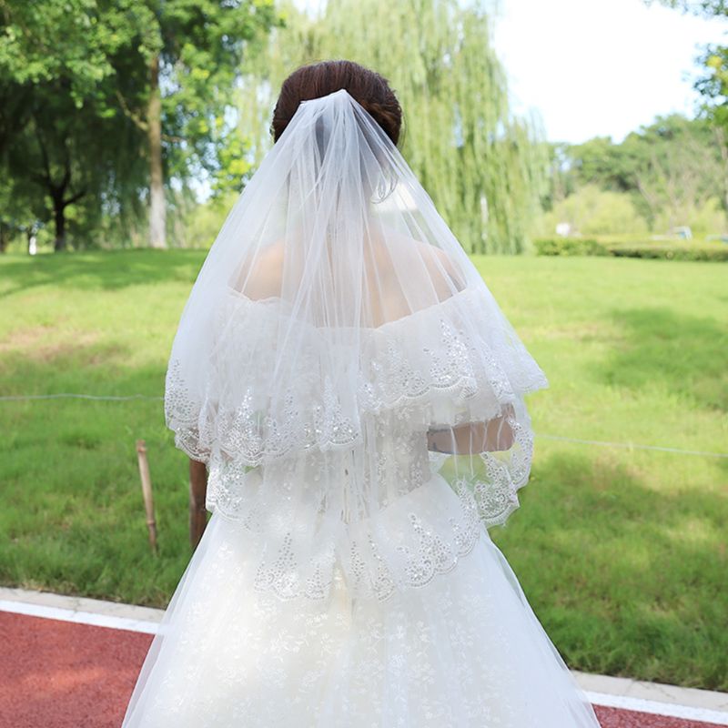 2 Tier Double Layer Women Wedding Veil Glitter Seq... – Grandado