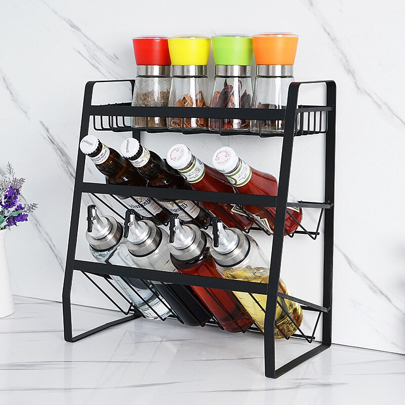 seasoning rack kitchen storage shelf black three l... – Vicedeal