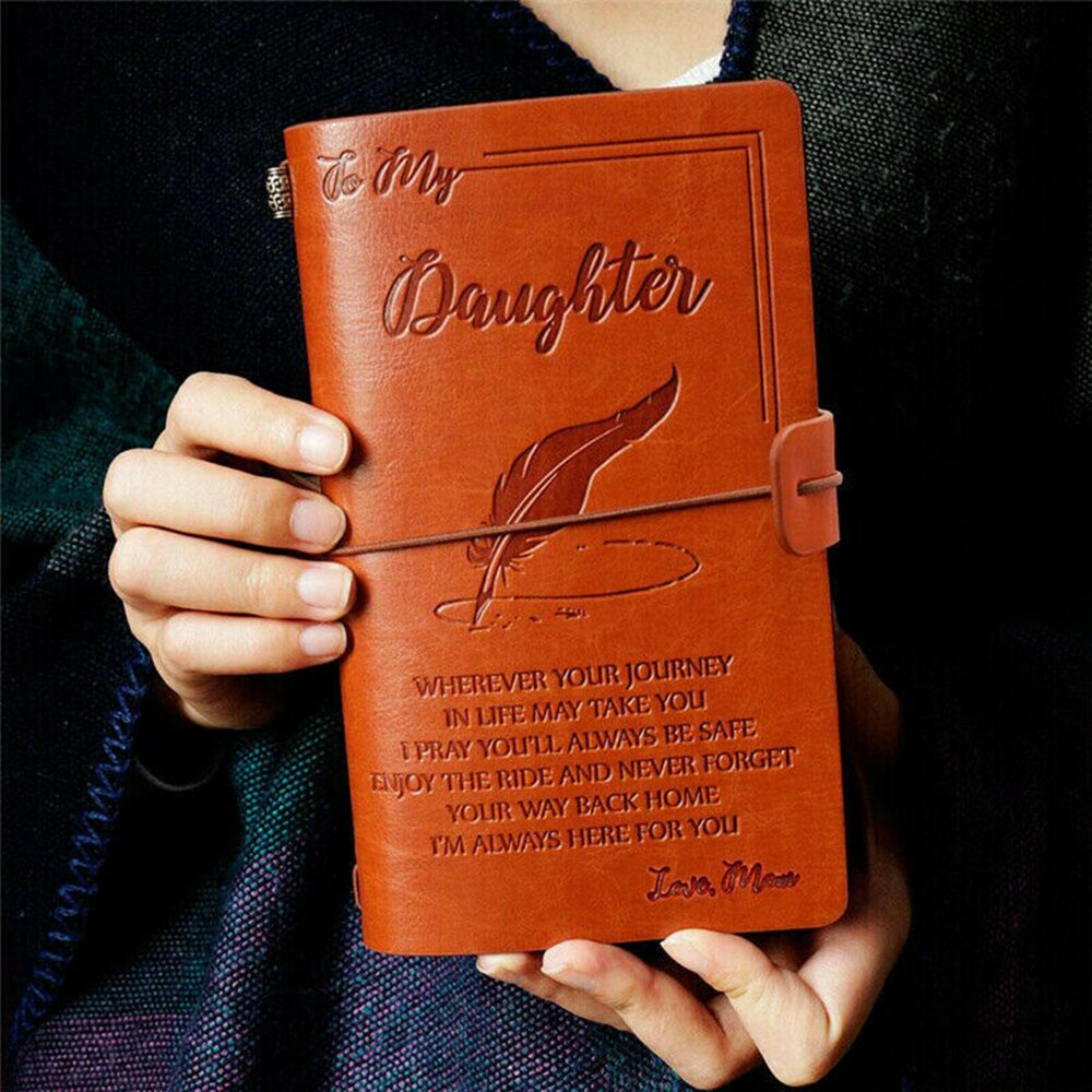 Lederen Notebook Veer Tekst Reliëf Cover Card Pack... – Grandado