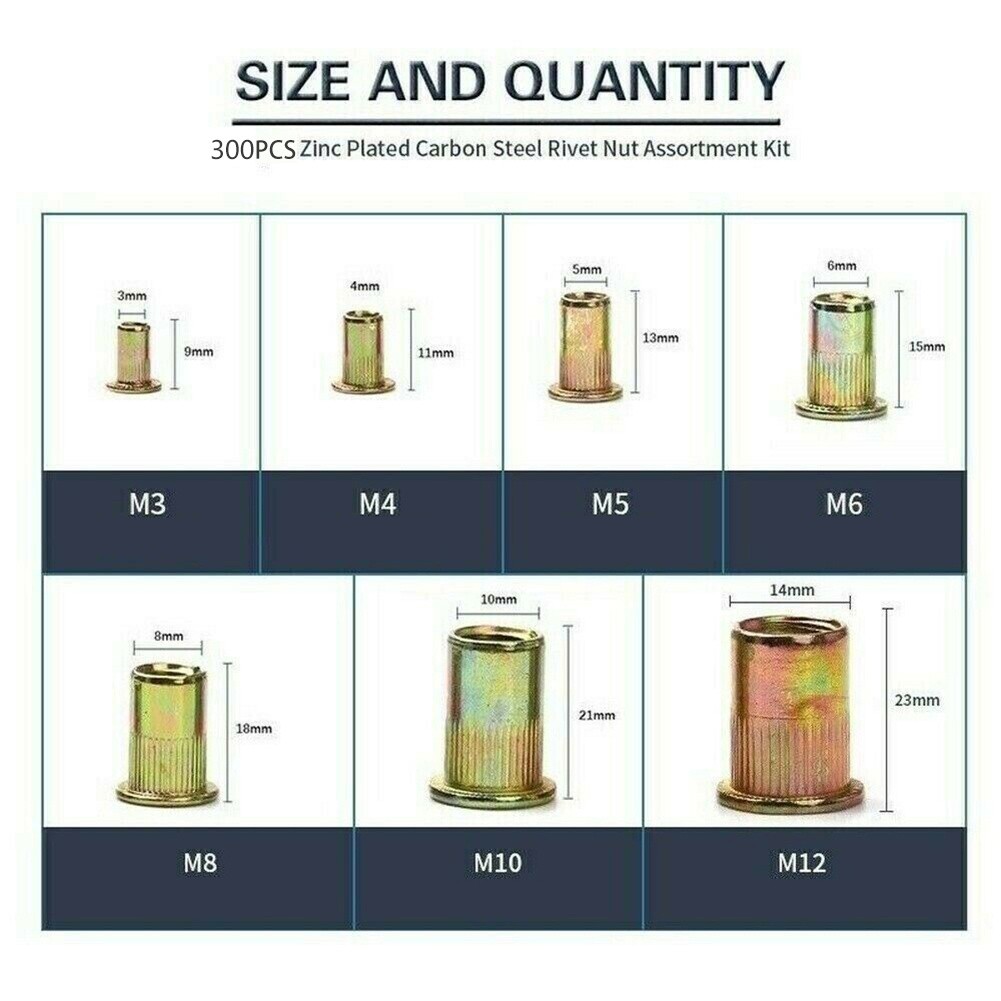 300 Pcs Rivet Nut Plaats Nutsert Cap Verzinkt Carb... – Vicedeal