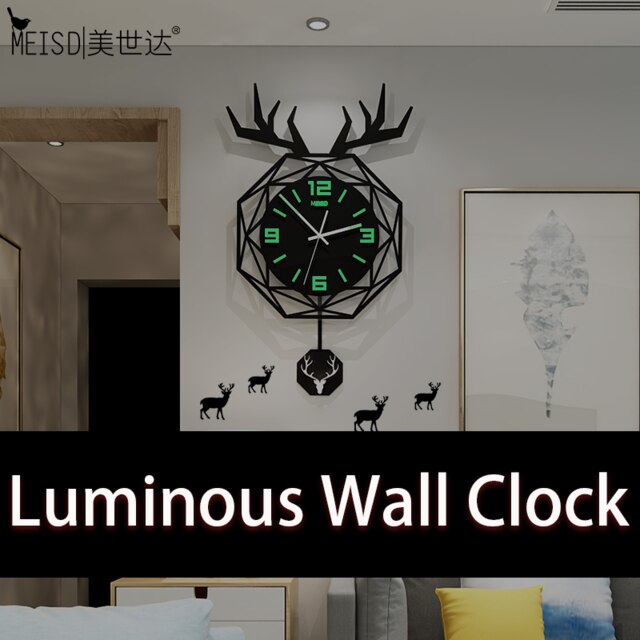 MEISD Modern Wall Clock Luminous Black Room Watch ... – Grandado