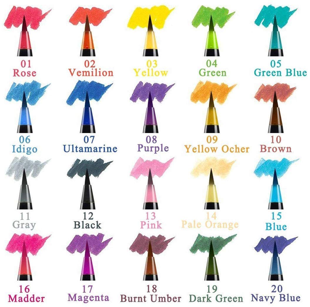 20 color Watercolor Brush markers drawing set plus... – Grandado