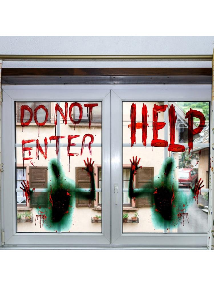 Halloween Horror Blood Handprint Letter Help Glass... – Vicedeal