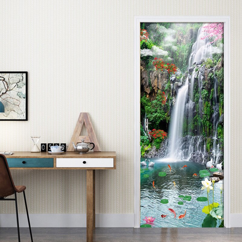 Waterfall Flower Landscape 3D Door Sticker Nature ... – Grandado