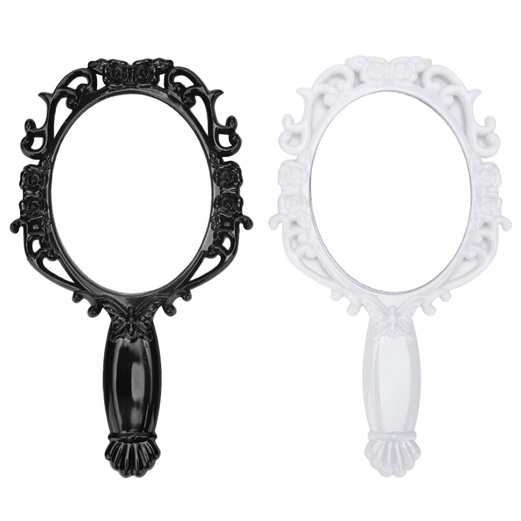 1 Piece White/Black Hand Held Mirror, Round Makeup... – Grandado