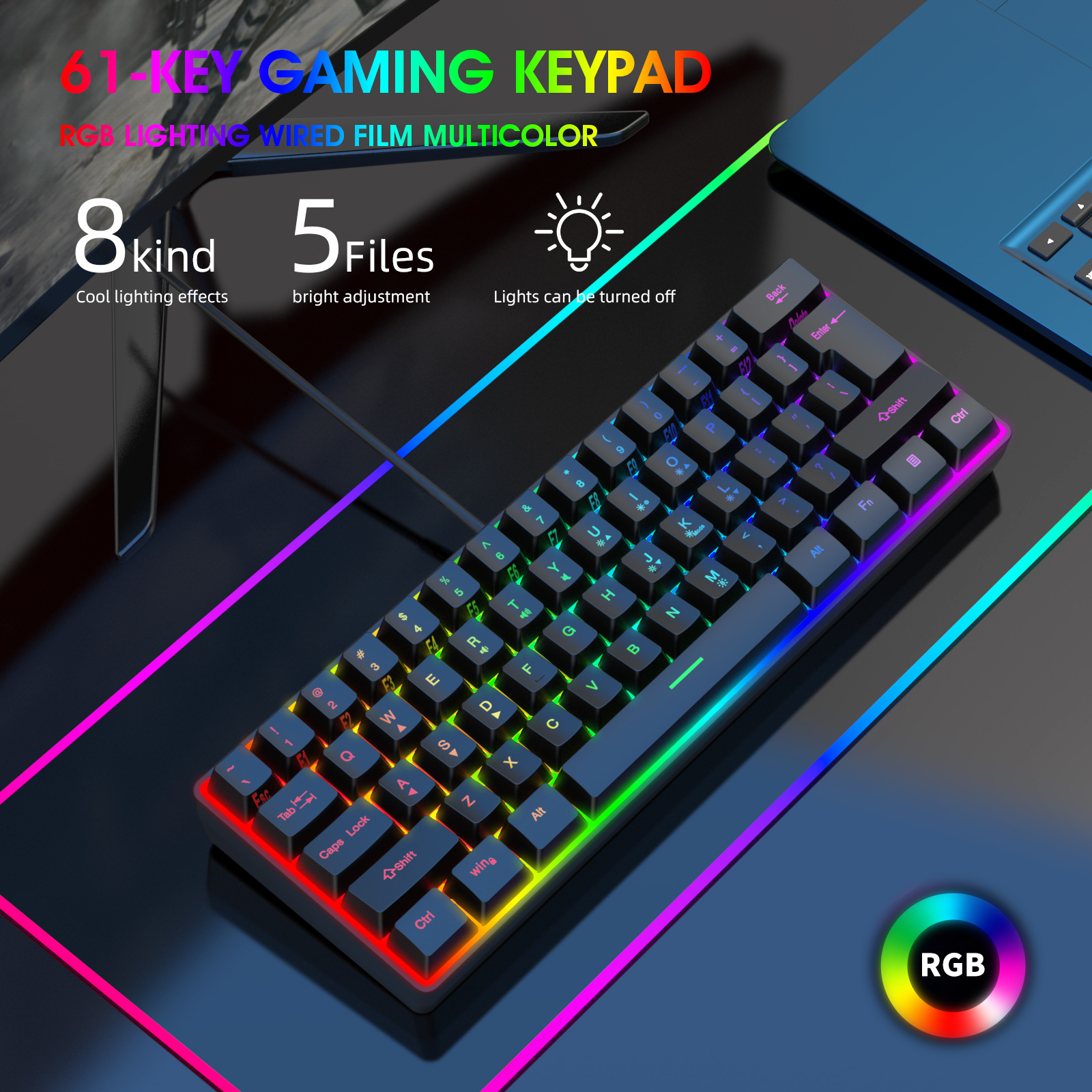 Multiple Color 61 Keys USB Wired RGB 60% Computer ... – Grandado