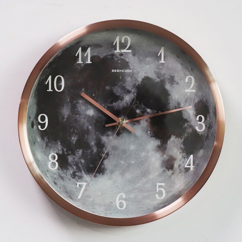 Luminous Wall Clock Gray Moon Digital Metal Quartz... – Grandado