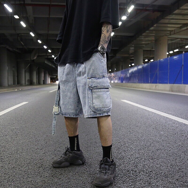 Men's Shorts Casual Denim Shorts Side Big Pockets ... – Grandado