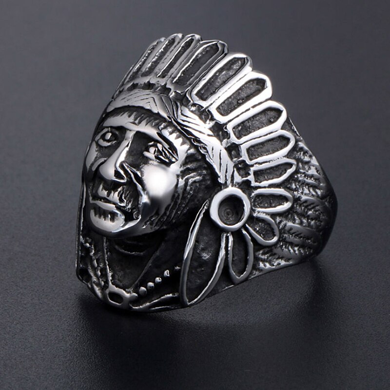 Vintage Indian Chief Ring Mens Tribe Warrior Stain... – Grandado