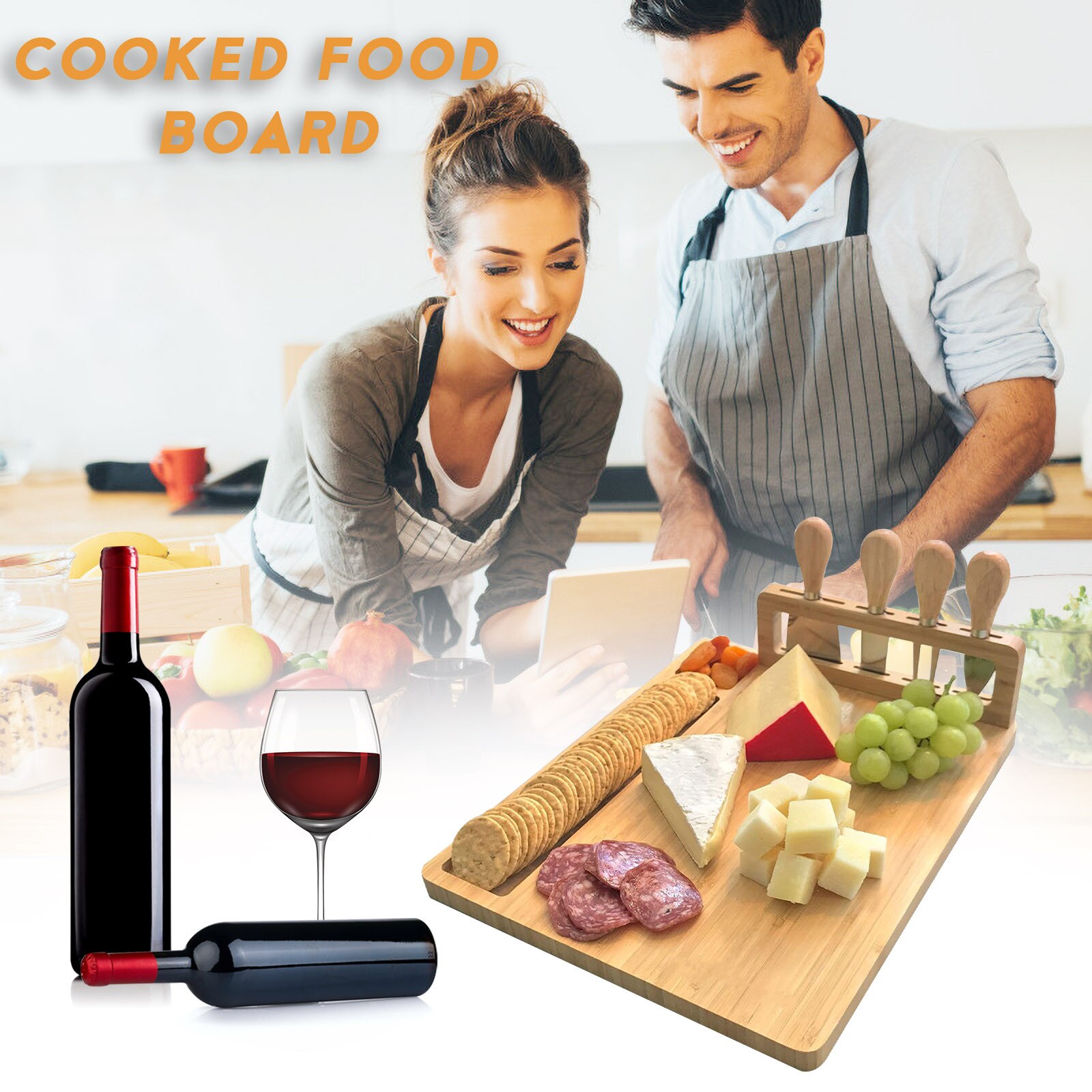40# 1pc Bamboo Cheese Board Set Cooked Food Platte... – Grandado