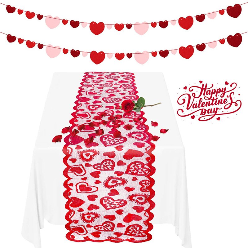 Valentine's Table Runner Red Heart Valentine's Day... – Vicedeal