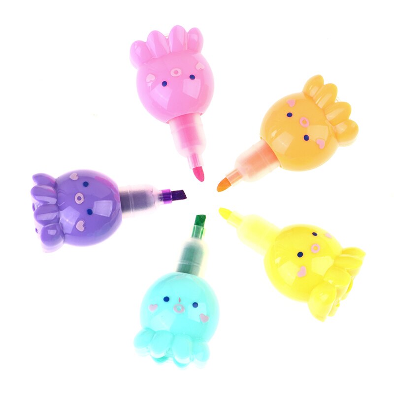 5 Colors Kawaii Octopus Fluorescent Marker Pen Set... – Grandado