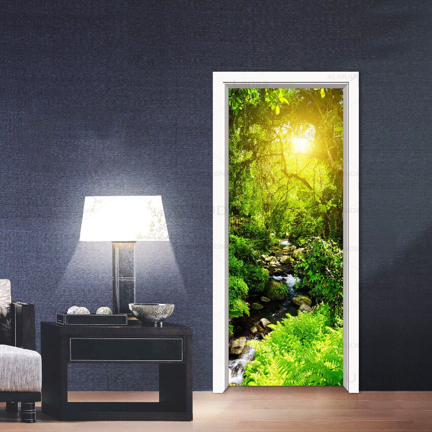 DIY Door Sticker Sunrise Forest Landscape Decals M... – Grandado
