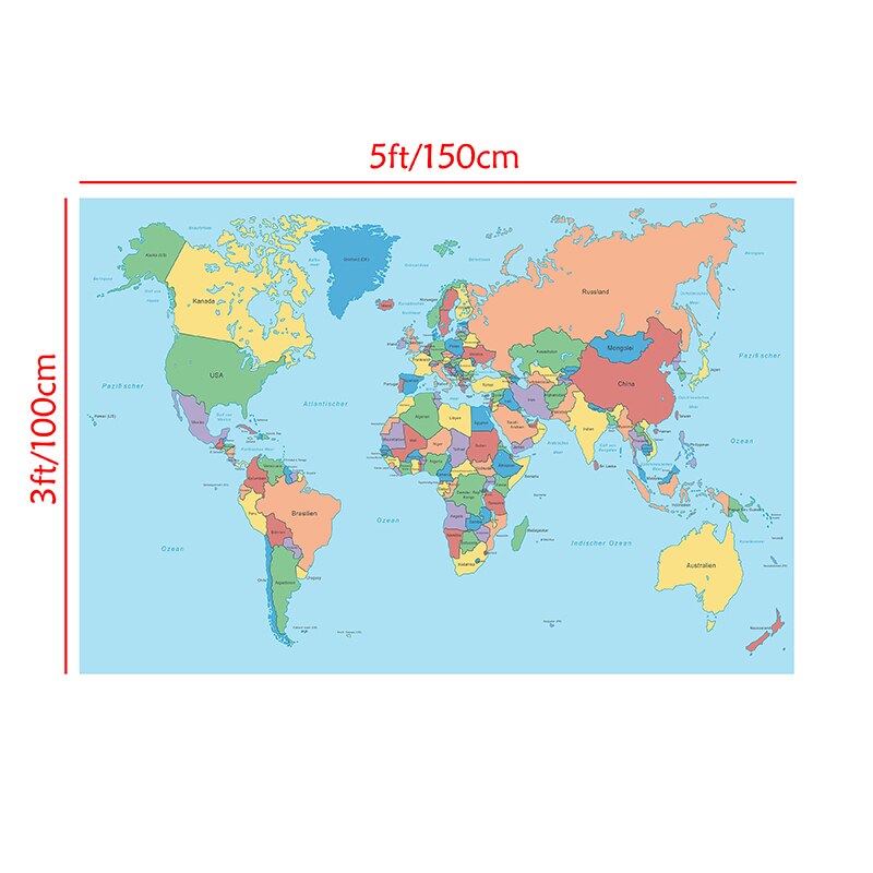 150*100cm The World Political Map Non-woven Canvas... – Grandado