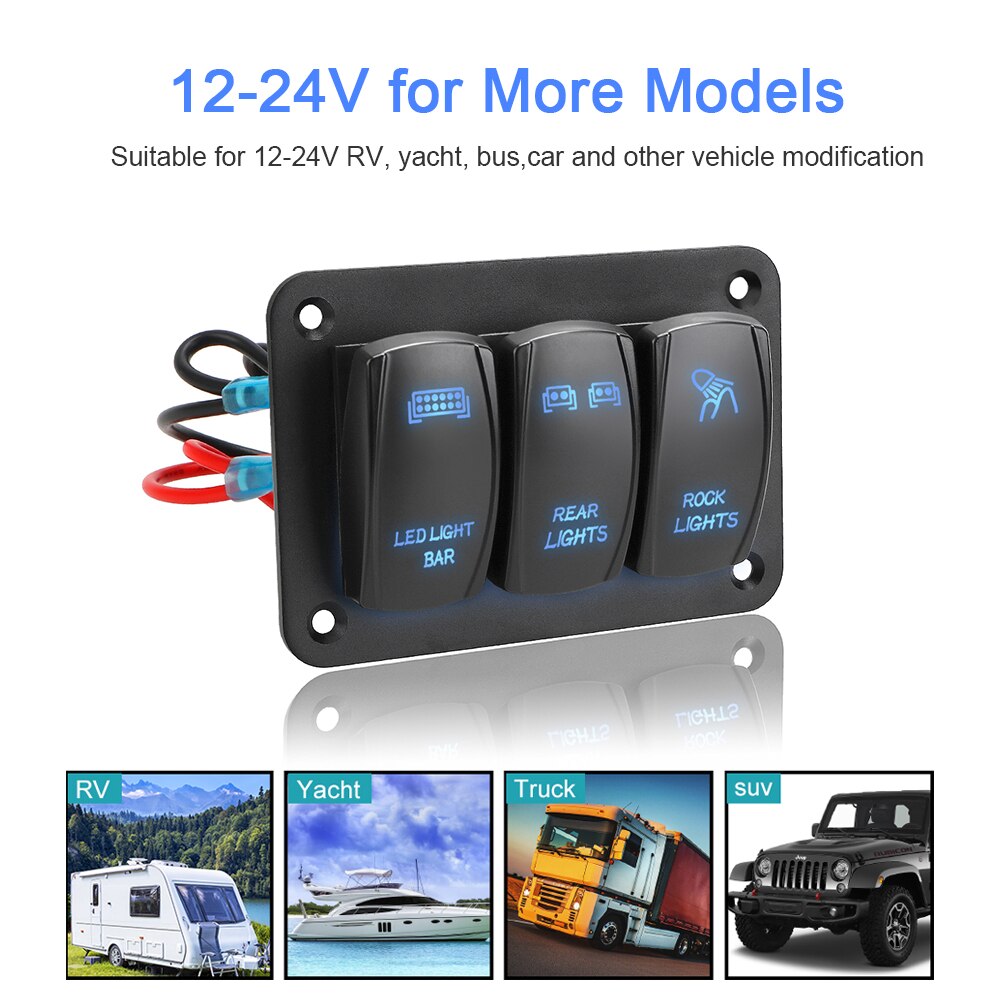 3 Gang Rocker Switch Panel 12V 24V Control Panel T... – Grandado